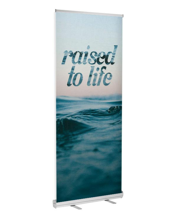Raised to Life - D2 Retractable - Baptism Style 11 - ChurchBanners.com