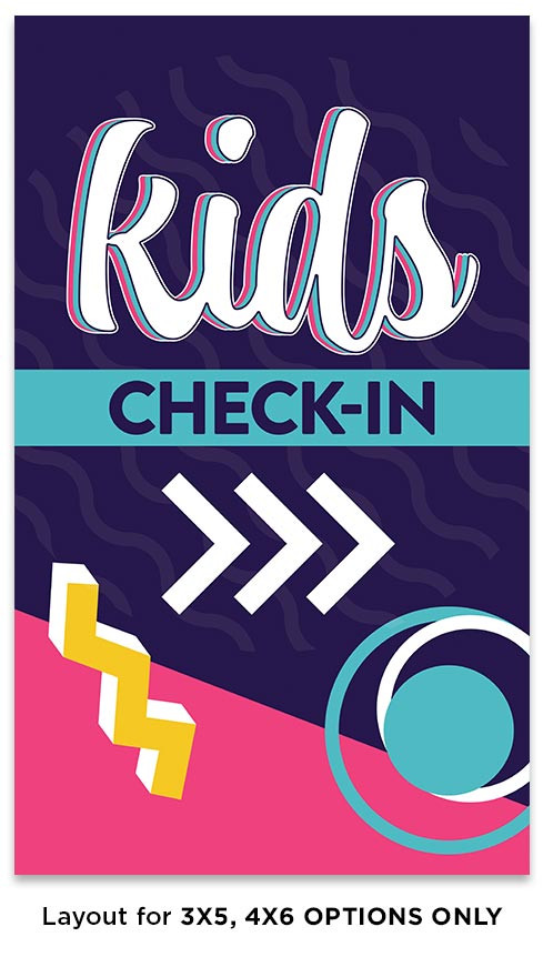 Kids Check-in - Indoor Banner - 80’s Drop - ChurchBanners.com