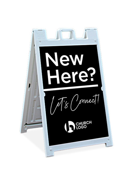 New Here - Sandwich Sign - Connect Black & White - ChurchBanners.com