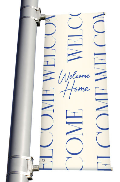 Welcome Home - Light Pole Banner - Blue Roll - ChurchBanners.com