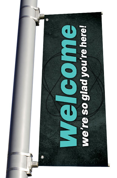 Welcome - Light Pole Banner - Grey Grunge - ChurchBanners.com