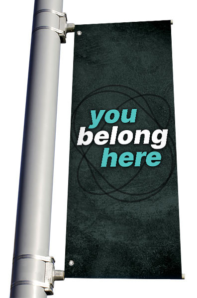You Belong Here - Light Pole Banner - Grey Grunge - ChurchBanners.com