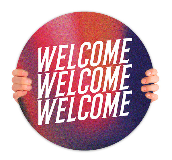 Welcome - Circle Handheld Sign - HH087 - ChurchBanners.com