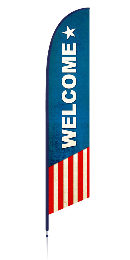 Welcome - Feather Banner - Patriotic Captain - ChurchBanners.com