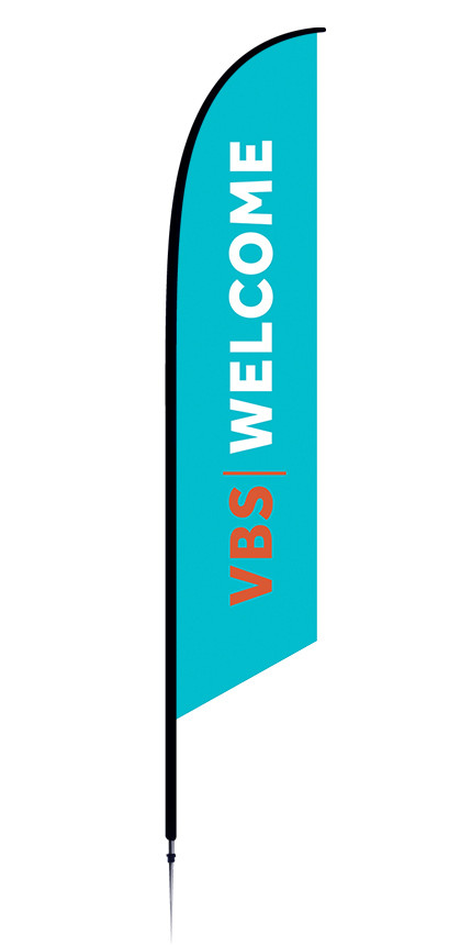 Welcome - Feather Banner - VBS Generic Aqua - ChurchBanners.com
