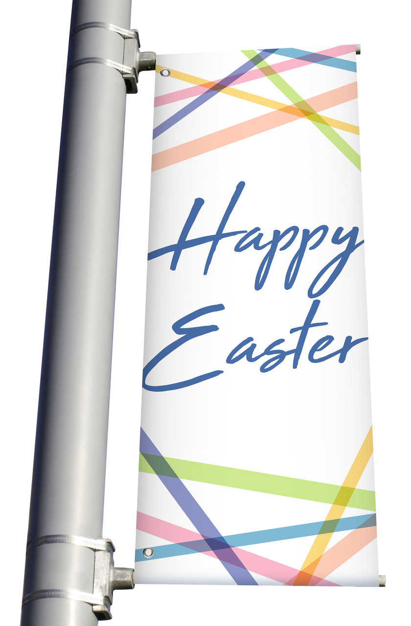Happy Easter - Light Pole Banner - Criss Cross Lines - ChurchBanners.com