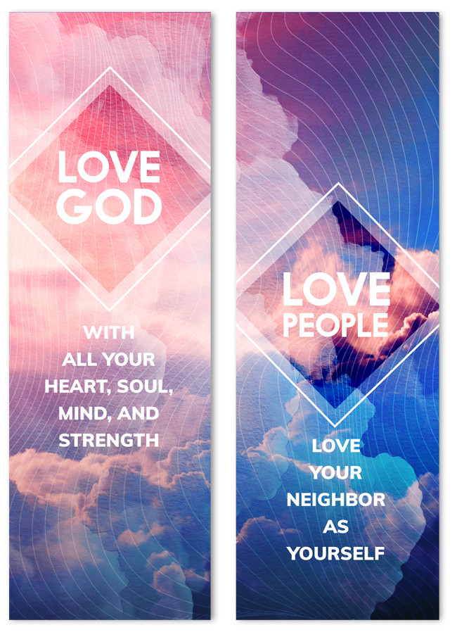 LG37 - Love God Love People Clouds - Blue - Church Banners