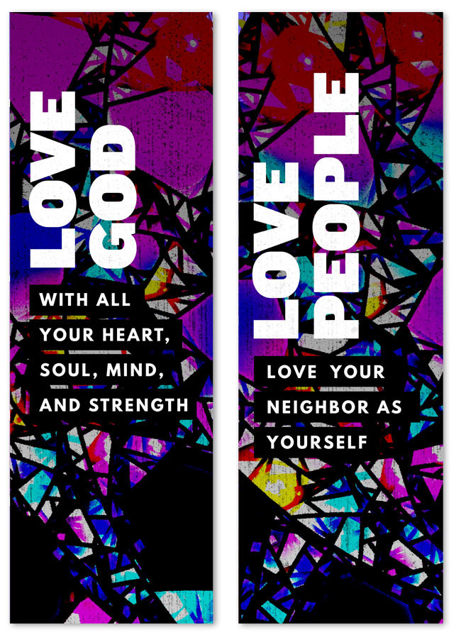 LG44 - Love God Love People Mosaic Purple - Church Banners