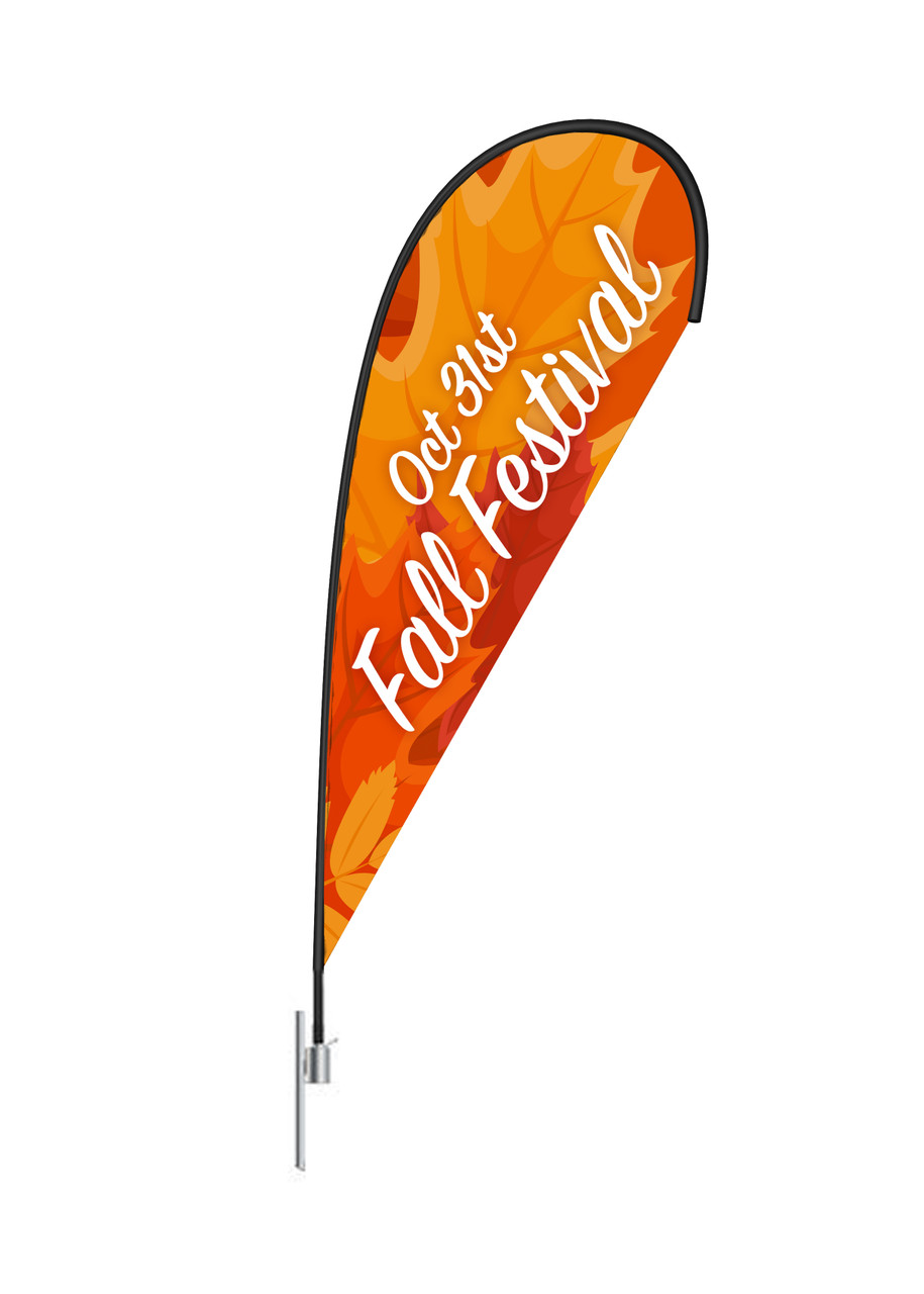 Teardrop Flag Modern Leaves Fall Festival with Date - Church Banners