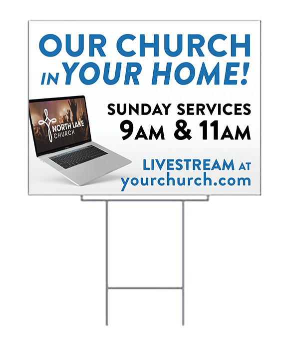 Church Yard Signs | Laptop Stream Online Yard Sign | ChurchBanners.com