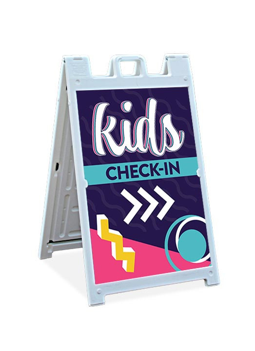 Kids Checkin - Sandwich Sign - 80's Drop - ChurchBanners.com