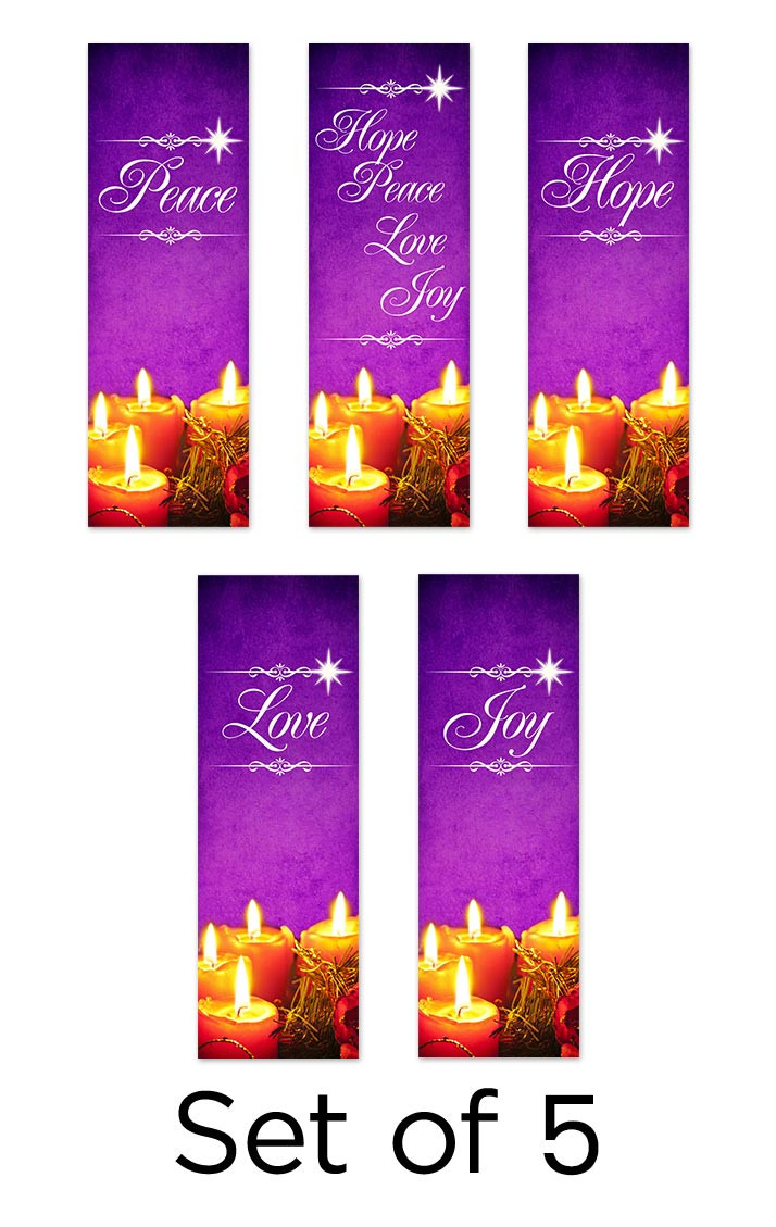Advent Purple Traditional Candles - All 5 Banner Set - ChurchBanners.com