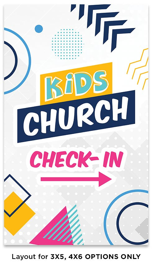 Kids Check-in - Indoor Banner - Geo Confetti - ChurchBanners.com
