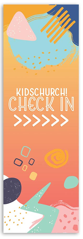 Kids Check-in - Indoor Banner - Orange Gradient Shapes - ChurchBanners.com