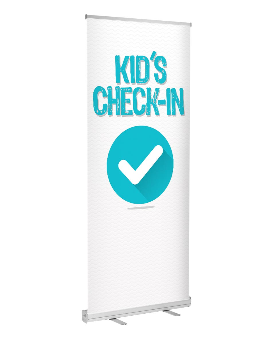 Check In - D2 Retractable - Kids Check Aqua - ChurchBanners.com