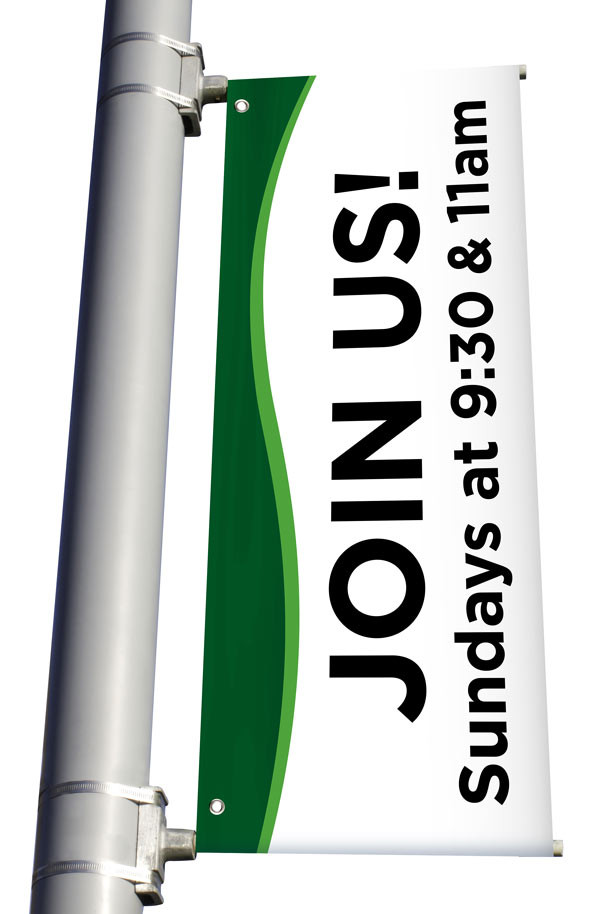 Join Us - Light Pole Banner - Green Wave 2 - ChurchBanners.com