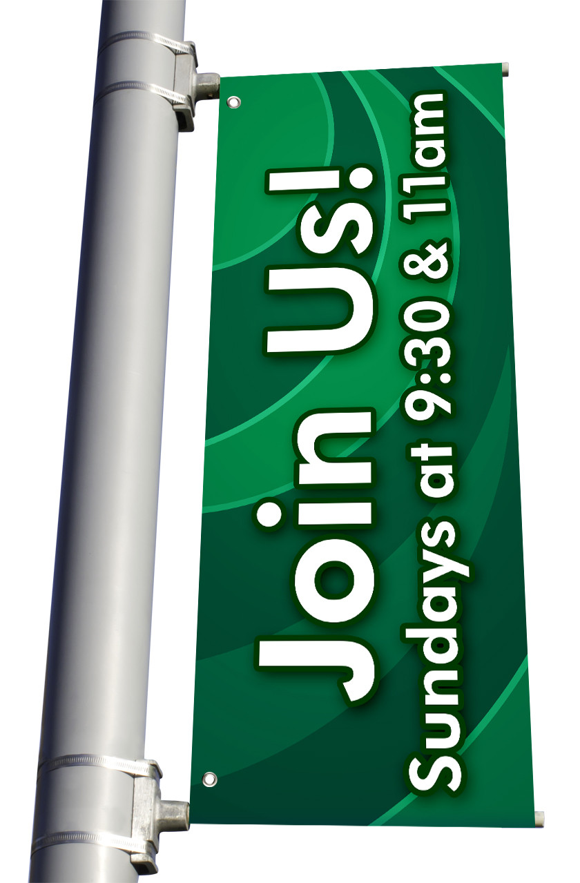 Join Us - Light Pole Banner - Waves Green - ChurchBanners.com