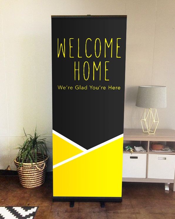 Welcome - D2 Retractable - Yellow Lines - ChurchBanners.com