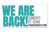 We're Back - Outdoor Vinyl Banner - Yellow Blue Angled Drop ...