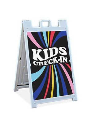Kids Check-In - Sandwich Sign - Kids Cityscape - ChurchBanners.com
