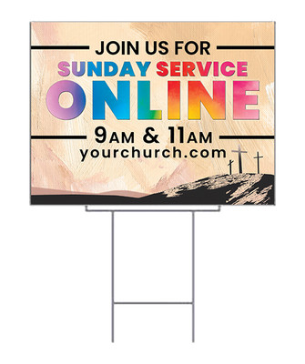 Church Yard Signs | Laptop Stream Online Yard Sign | ChurchBanners.com