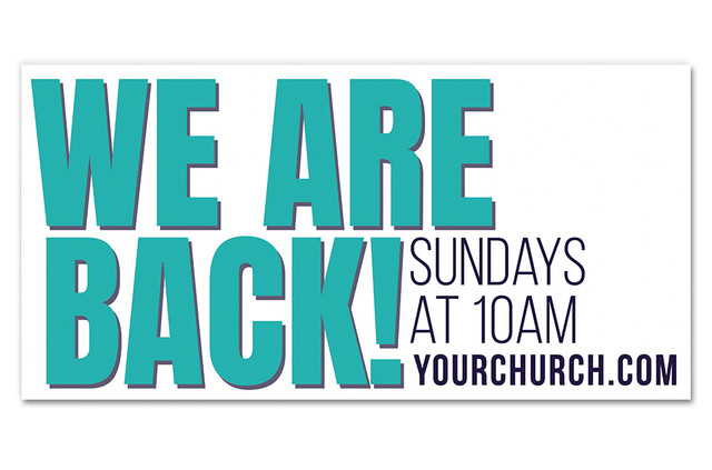 We're Back - Outdoor Vinyl Banner - Yellow Blue Angled Drop ...