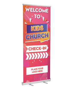 Kids Church Check-In - D2 Retractable - Pink Gradient - ChurchBanners.com