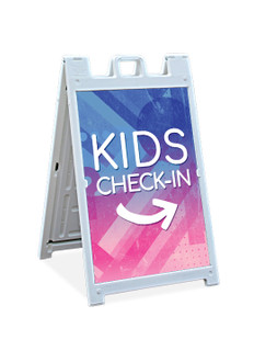 Kids Check In - Sandwich Sign - Blue and Pink - ChurchBanners.com