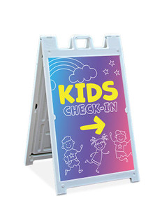 Kids Checkin - Sandwich Sign - Bright Doodles - ChurchBanners.com