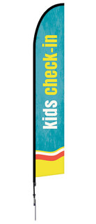 Check-in - Feather Banner - Kids Coral Yellow Waves - ChurchBanners.com