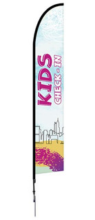 Check-in - Feather Banner - Kids Cityscape - ChurchBanners.com
