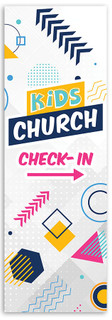 Kids Check-in - Indoor Banner - Geo Confetti - ChurchBanners.com