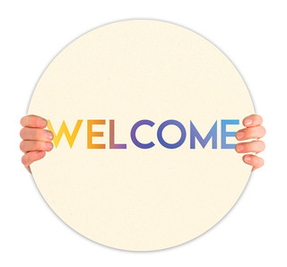 Welcome - Circle Handheld Sign - HHE159 - ChurchBanners.com