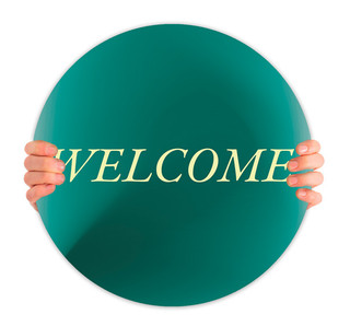 Welcome - Circle Handheld Sign - HHE165 - ChurchBanners.com