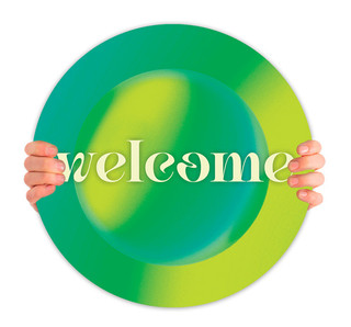 Welcome - Circle Handheld Sign - HHE177 - ChurchBanners.com