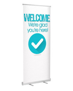 Welcome - D2 Retractable - Kids Check Aqua - ChurchBanners.com
