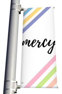 Mercy - Light Pole Banner - Pastel Stripes - ChurchBanners.com