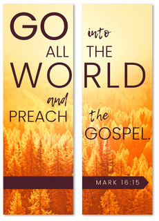 DC093 Go and Preach Gold Trees - Church Banners