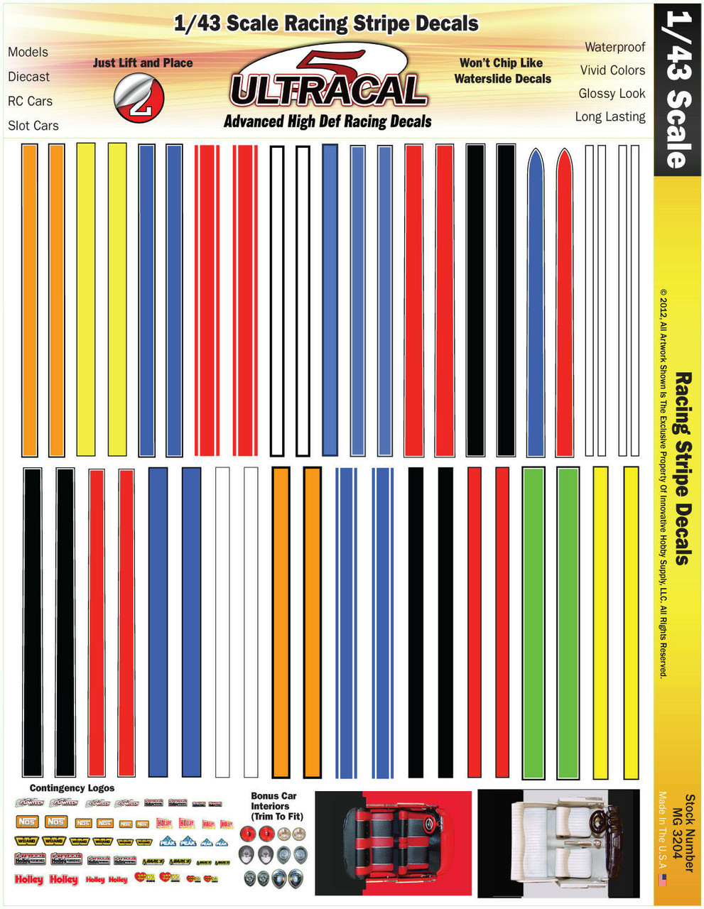 MG 3204 Ultracal Racing Scale Racing Stripe Decals 1:43 Scale for Shop ...