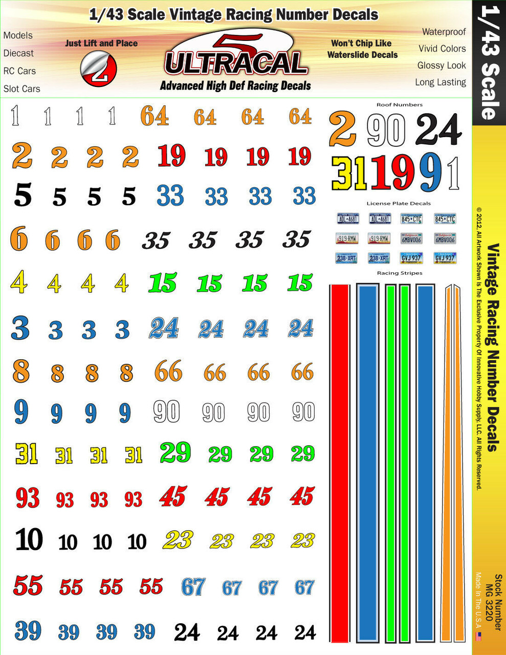 MG 3220 Ultracal Racing Vintage Racing Number Decals 1:43 Scale for ...