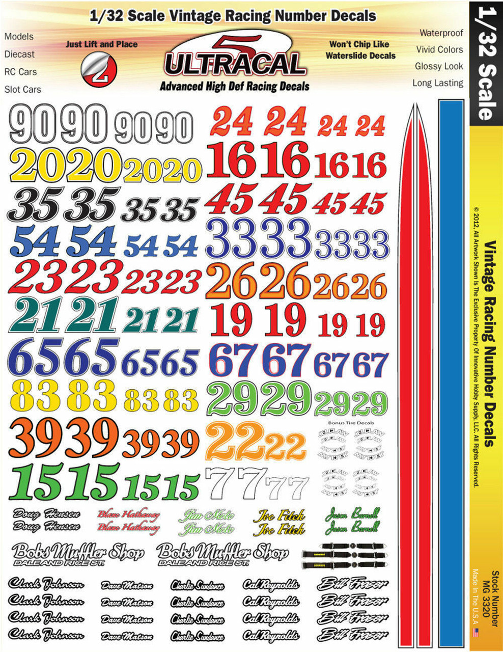 MG 3320 Ultracal Vintage Racing Number Decals for 1:32 Scale ...