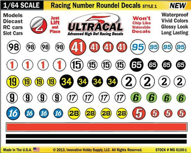 MG 6100-1 Ultracal Racing Number Roundel Decals Style 1 1:64 Scale for ...