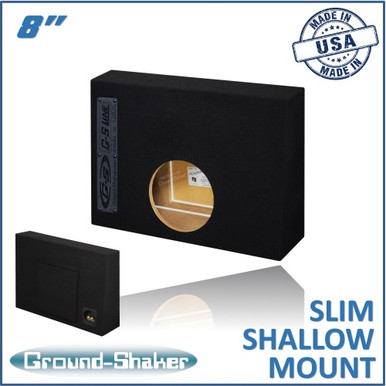 black 8” single sealed slim / shallow mount sub box