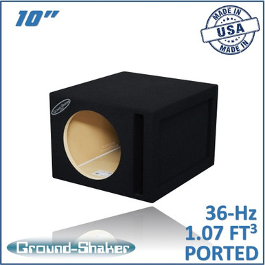 black 10" single ported sub box