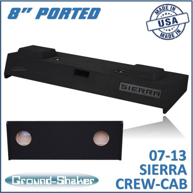 black 8" dual ported sub box, fits 07-13 gmc sierra crew-cab