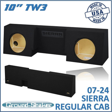 black 10" dual sealed tw3 sub box, fits 07-24 gmc sierra regular-cab