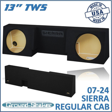 black 13" dual sealed tw5 sub box, fits 07-24 gmc sierra regular-cab