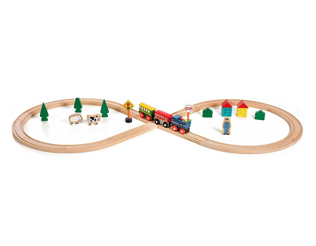Wooden Train Set With Plastic Tub 35 Pcs - Zandatoys