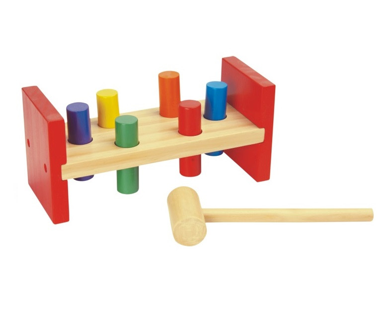 Wooden Rectangular Hammer Set With Color Pegs - Zandatoys