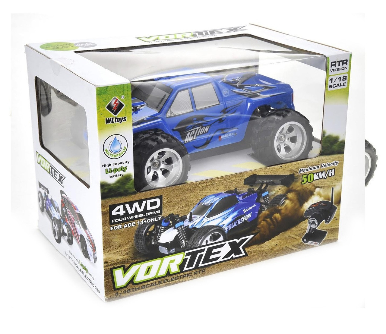 1/18 Vortex RC Monster Truck 4WD Electric 2.4GHz Blue - Zandatoys